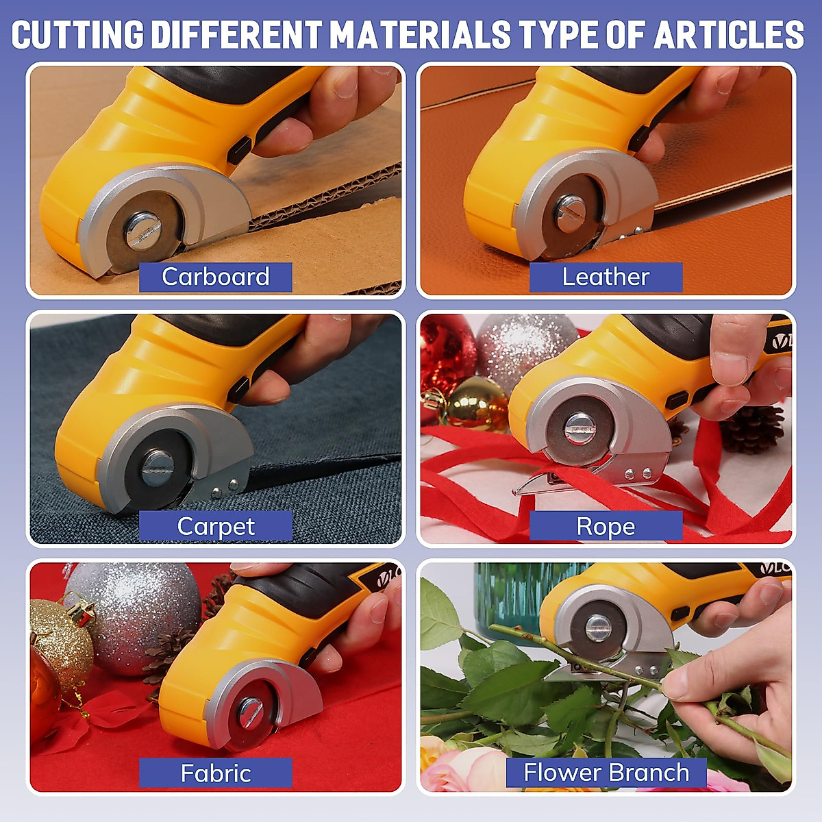 VLOXO Cordless Cardboard Cutter, Electric Scissors for Fabric with Safety Lock, Rotary Cutter Multi-Cutting Tools, Rechargeable Powerful Fabric Cutter for Carpet Leather Felt with Storage Box