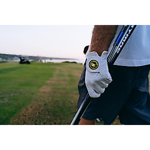 PIGEON WEDGE Leather Golf Glove for Men, Right Handed Golfers, White, Comfortable Design, Maximum Grip, All Weather Golfing Glove, Worn On Left Hand, Breathable, Durable, Gift for Golfers