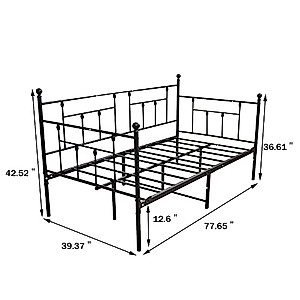 HAHRIR Metal Daybed Frame and Trundle Set Premium Steel Slat Support Daybed and Roll Sofa Bed (Black, Twin)