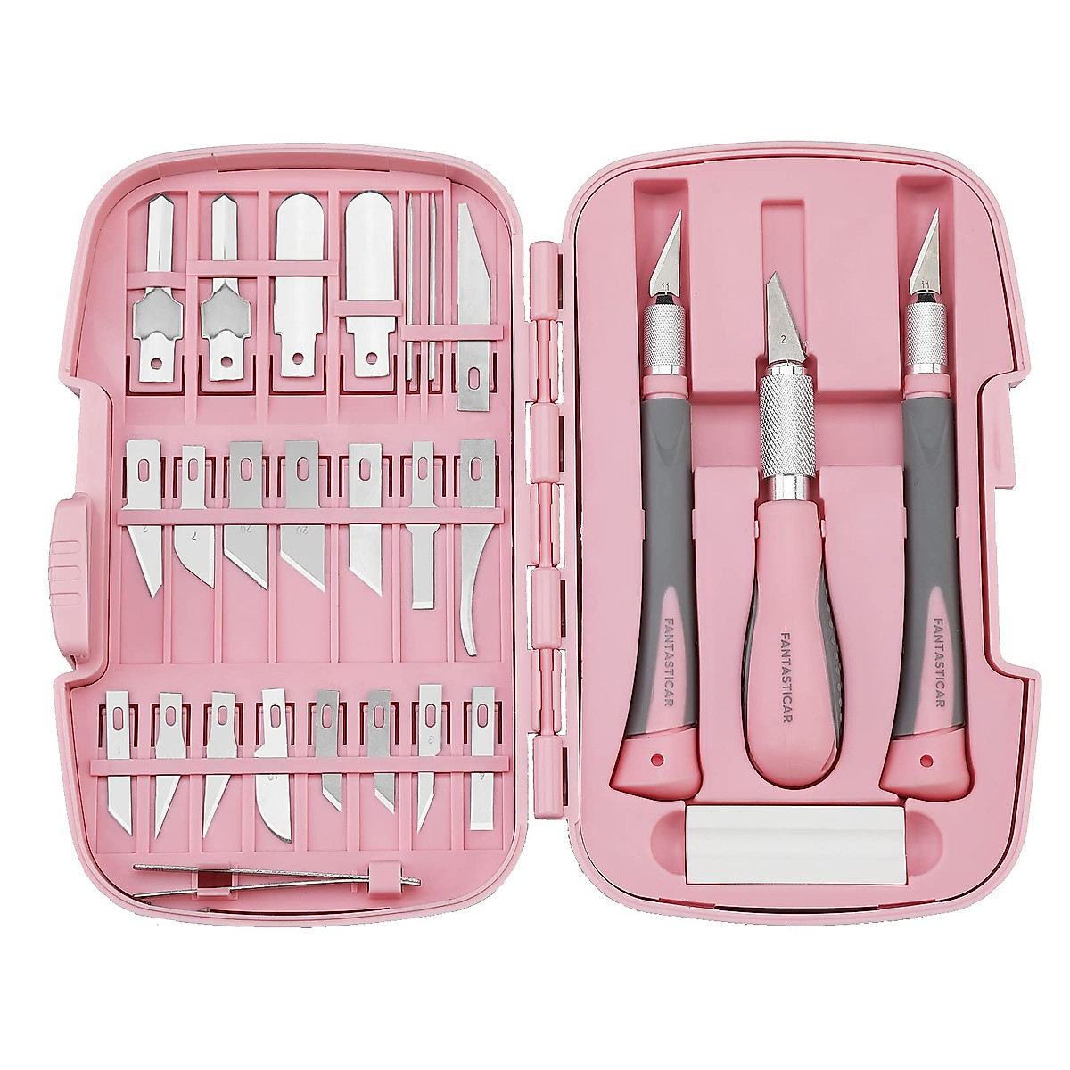 FantastiCAR Craft Knife Precision Cutter Hobby Knife Blades Set (30pcs) for Art Work, Scrapbooking, Stencil, Architecture Modeling, Wood Leather Working (Pink)