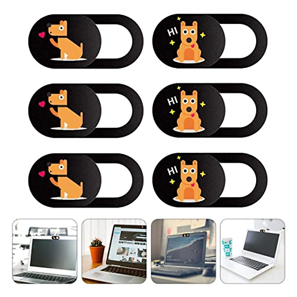 SOLUSTRE Computer Laptop 18 pcs Universal Tablet Dog Adhesive Blocker Laptop Ornament Phone Web Webcam Cover Privacy with Slide for Camera Protector Self Pattern Computer Camera