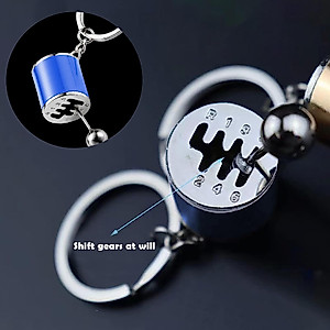 gunhunt 1 PC Car Shifter Keyring, 6 Speed Gear Key Clip, Universal Polished Metal Collectible Key Chain Creative Model (Blue)