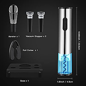 VIDYSUFYR Electric Wine Bottle Opener Set- Silver, Automatic Wine Bottle Opener with Led Light, Rechargeable Corkscrew Kit with Aerator，Foil Cutter，Stoppers