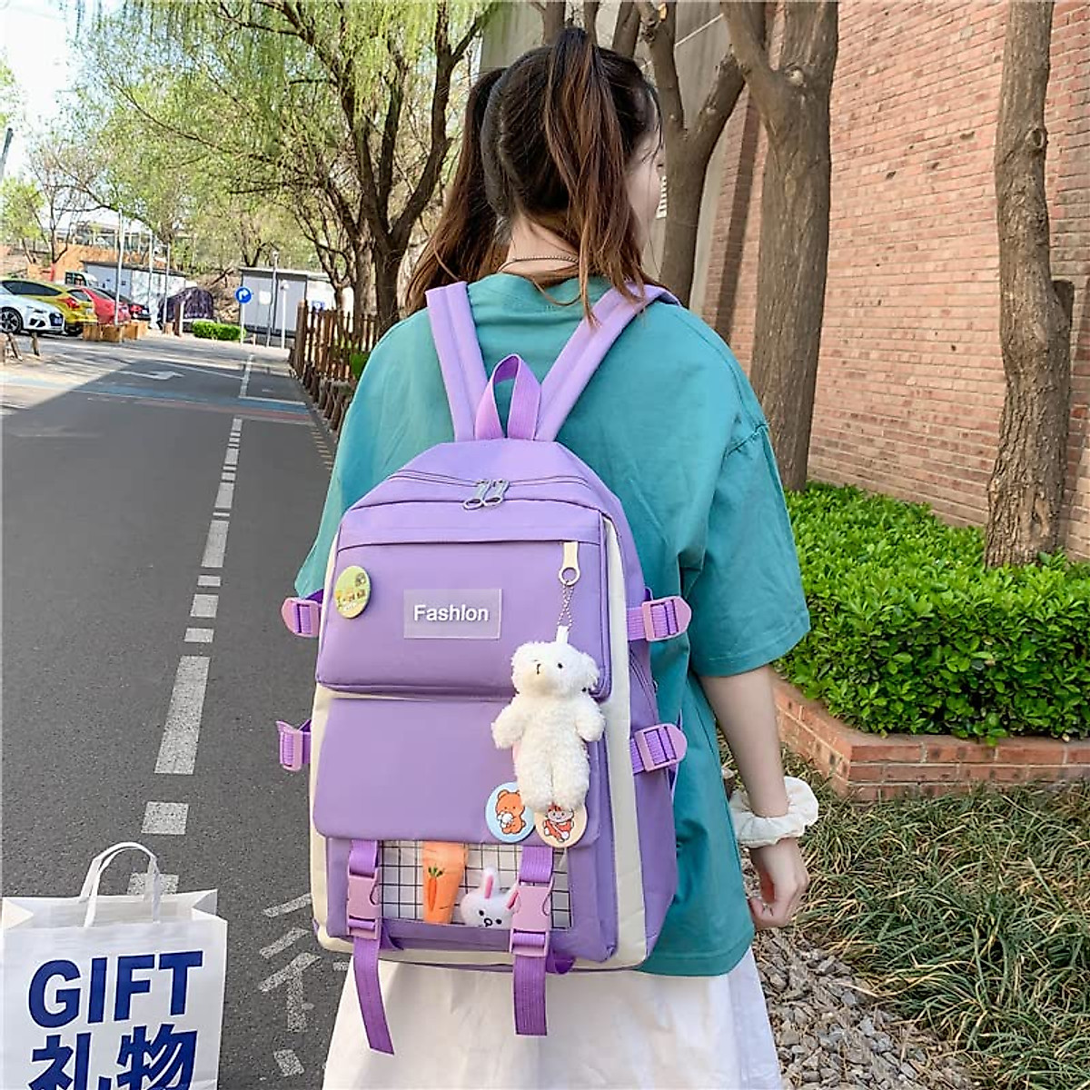 4Pcs Cute Backpack Set with Pins Pandent Kawaii Ita Bags Supplies Bookbag Aesthetic Back to School Stationary Accessories (Blue)
