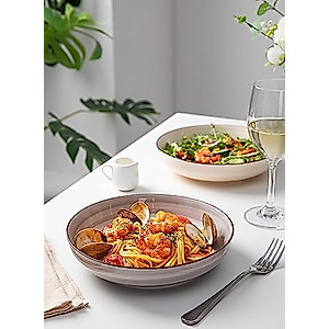 Sweese Pasta Bowls, 30 Ounce Salad Bowls, Neutral Serving Bowls, Pasta Bowls Set of 6, 8.3 Inch Porcelain Plate Bowls