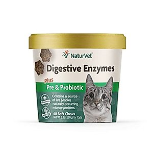NaturVet – Digestive Enzymes For Cats Plus Probiotics – 60 Soft Chews – Helps Support Diet Change & A Healthy Digestive Tract – Aids in the Absorption of Vitamins & Minerals – 30 Day Supply