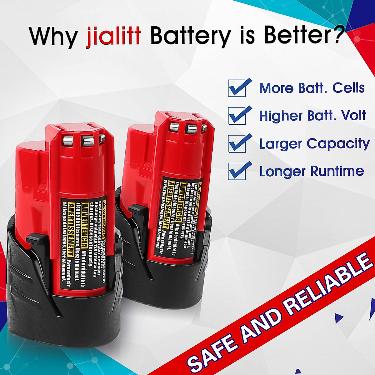 Jialitt 2 Pack Upgraded Version 3.0Ah 12V Replacement for Milwaukee M12 Battery Lithium 48-11-2401 48-11-2402 48-11-2411 48-11-2420 48-11-2440 Cordlees Power Tools