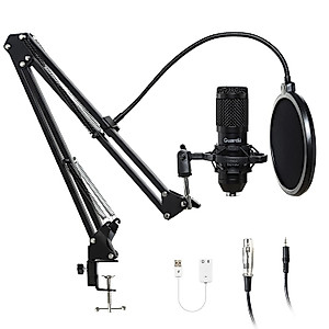 Studio Condenser USB Microphone Computer PC Microphone Kit with Adjustable Scissor Arm Stand Shock Mount, for PC Computer Recording Podcasting YouTube Karaoke Gaming Streaming Teaching Guarda GD100