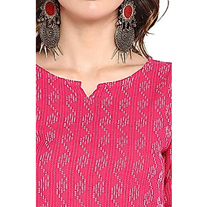 Janasya Indian Women's Pink Pure Cotton Kurta(JNE3405-KR-S)