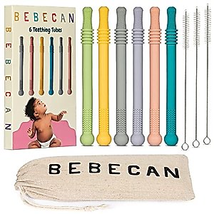 BEBECAN Teething Sticks for Babies - Infant Teething Relief for Teething Baby in 6 Vibrant Colors, Super Soft Silicone Baby Teethers, Teething Toys for Babies 0-6 Months Multicolored