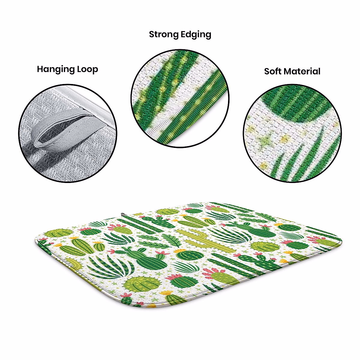 AMASOO Dish Drying Mat Different Cactus Green Cacti Natural 18" x 24" Handable Dish Drying Rack Pad Protecter Dish Drainer Mat for Kitchen Countertops Counter 18x24 inches