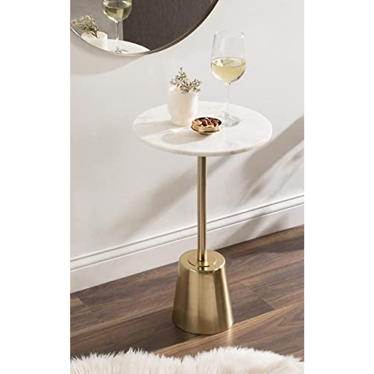 Kate and Laurel Tira Modern Marble Side Table, 14 x 14 x 24, Gold, Small Pedestal Table for Decorative Display