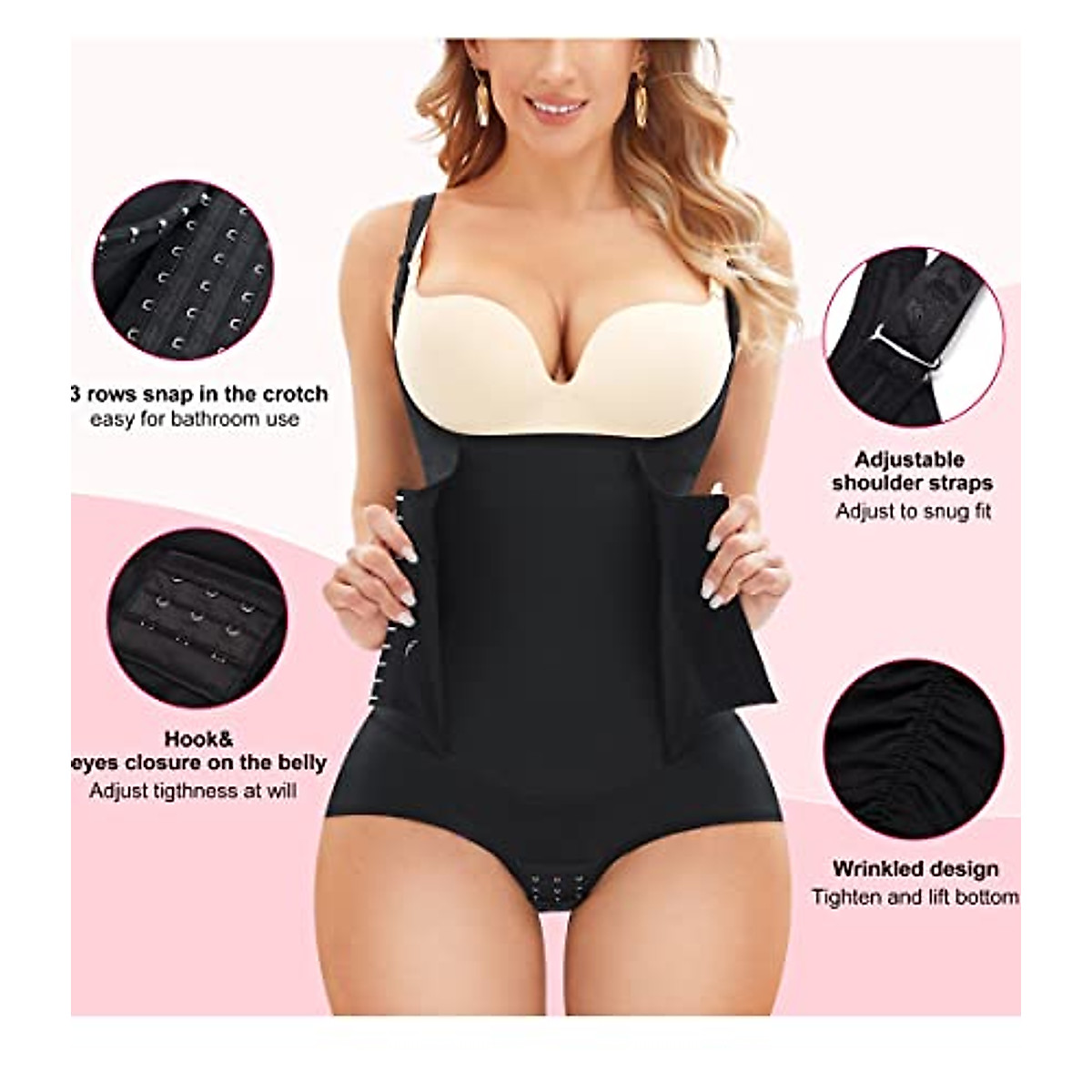 Gotoly Women Waist Trainer Bodysuit Tummy Control Corset Full Body Shaper Cincher Tank Top with Adjustable Straps (Small, Black)