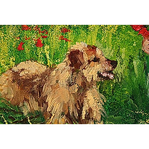 Springtime, Figure Painting of a Woman in Flower Field with Dog by Yary Dluhos