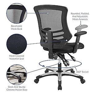 Pemberly Row Adjustable Swivel Mesh Fabric Office Chair in Black