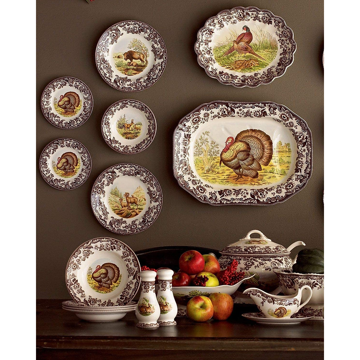 Spode Woodland Oval Fluted Dish with Pheasant Design | 14.5 Inch Large Serving Platter | Serving Tray for Events, Dinner Parties, and Thanksgiving | Microwave and Dishwasher Safe