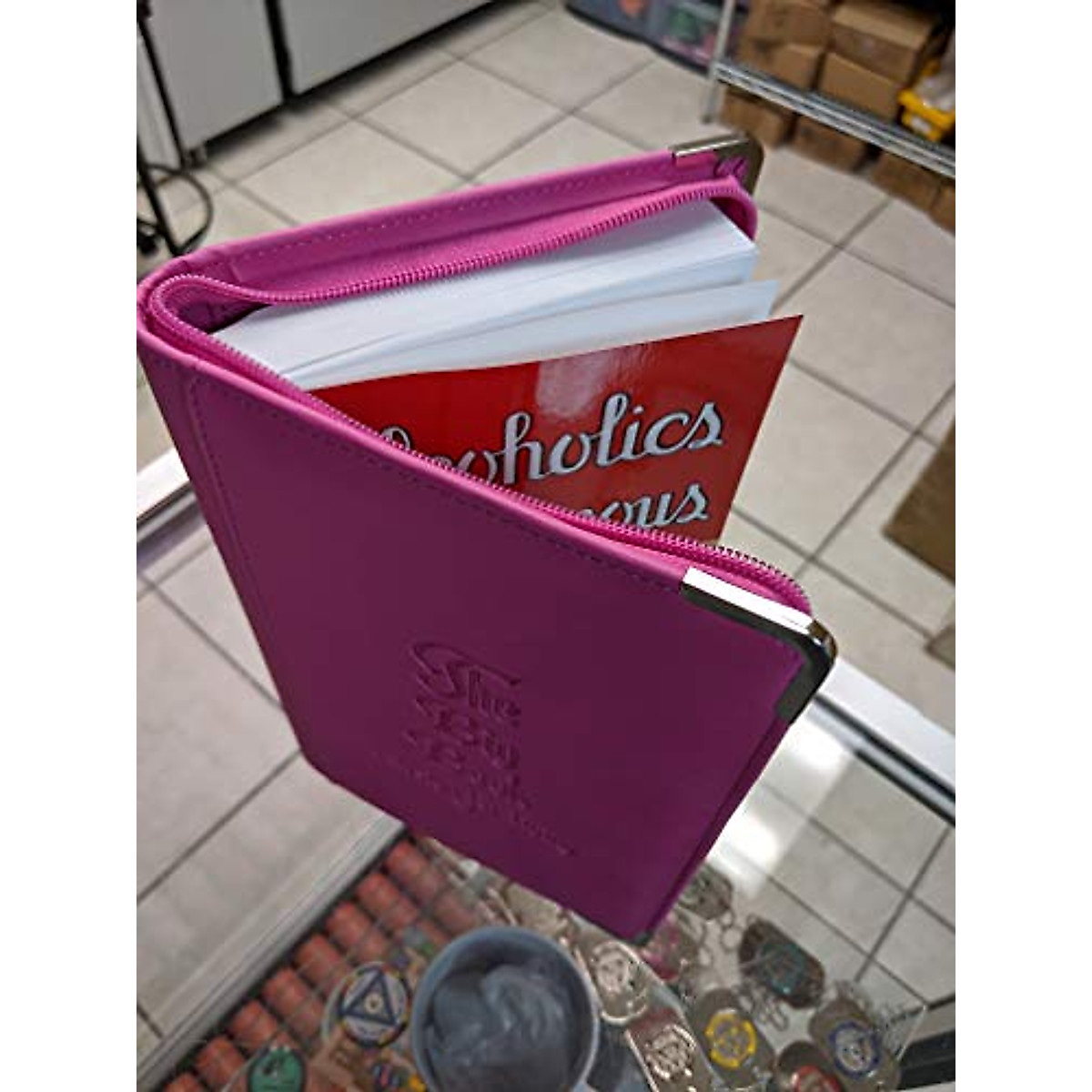 First Edition Softcover Reprint AA Big Book w/Pink Bookcover for Alcoholics Anonymous. You Get The Both AA Big Book 1st Edition Reprint and Pink Zip Up Bookcover.