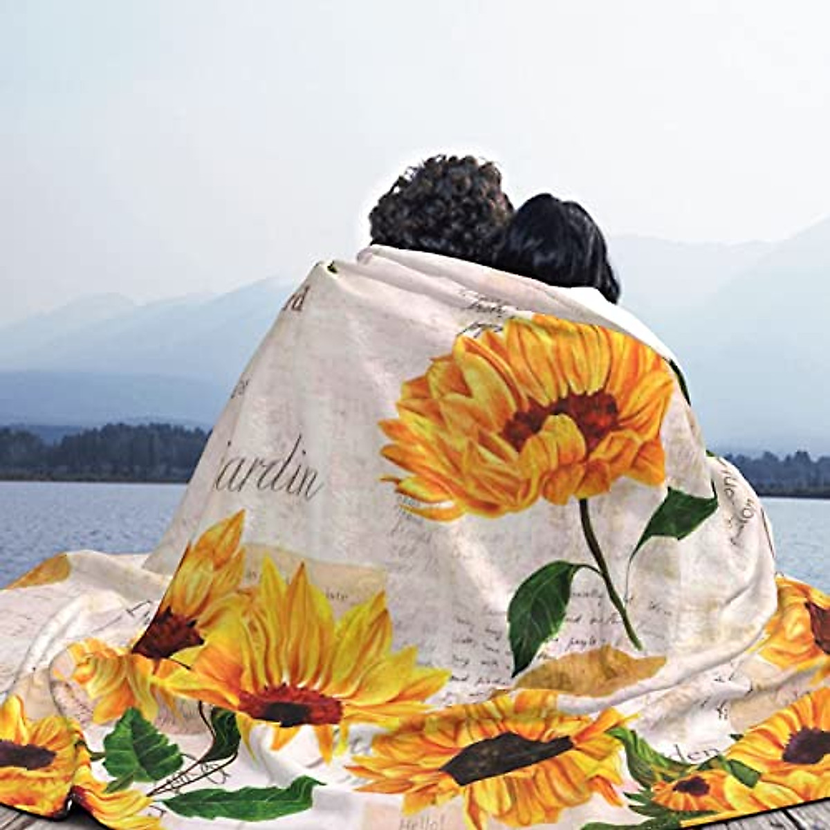 Vintage Grunge Yellow Sunflower Floral Throw Blankets Lightweight Plush Fuzzy Cozy Soft Bedding, Fleece Throw Blankets All Season for Sofa Couch Bed 50x60 inches