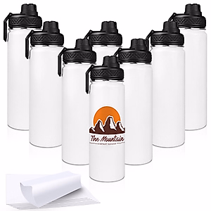 Amgkonp 22oz Sublimation Blanks Tumbler Sports Water Bottle Stainless Steel Vacuum Flask,Double Wall Insulated Thermos with Shrink Wrap Film,Sublimation Coating for Heat Press（8Pack）