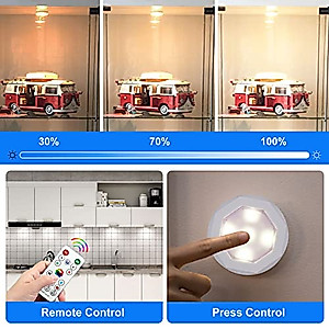 MFOX Under Cabinet Led Lighting, Closet Lights|Puck Lights with Remote, RGB Color Changing Dimmable Lighting