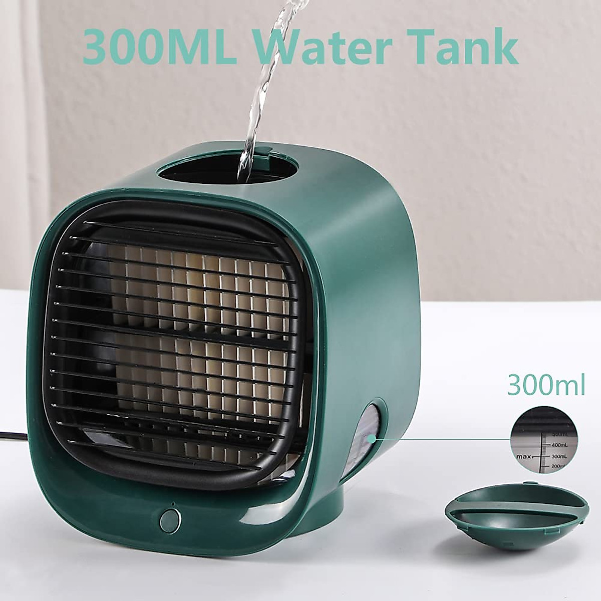 Fit Choice 3-IN-1 Portable Air Conditioner, 500 ML Evaporative Air Conditioner Humidifier Recharge USB , Air Conditioner Portable Personal Air Cooler Desktop Small Fan The Office, 3-Speed Mode (Green)