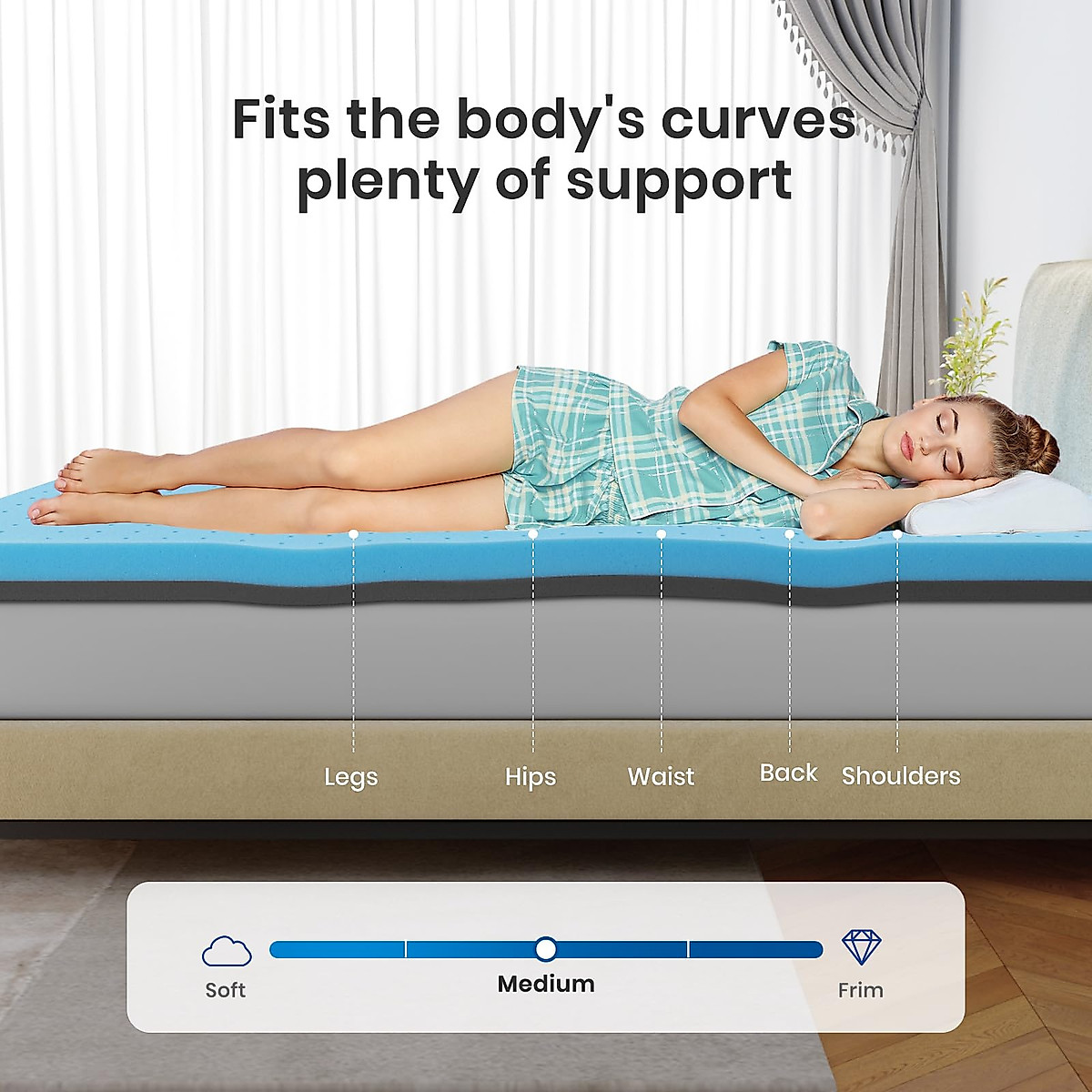 Maxzzz Twin Mattress Topper, 4 Inch Gel Infused Memory Foam Mattress Topper, Cooling Mattress Pad for Pressure Relief Back Pain, CertiPUR-US Certified