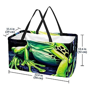 Reusable Grocery Bags Boxes Storage Basket, Red Eye Frog Pattern Collapsible Utility Tote Bags with Long Handle