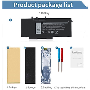 68Wh GJKNX 7.6V Laptop Battery for Dell Latitude 5480 5580 5280 5490 5590 5491 5288 5488 5495 5591 E5480 E5580 E5490 E5590 E5591 Precision 15 3520 3530 GD1JP 5YHR4 451-BBZG DY9NT 0DY9NT 0GD1JP 4-Cell