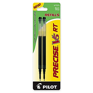 PILOT Precise V5 RT Liquid Ink Refill For Retractable Pens, Extra Fine Point (0.5mm) Black Ink, 2-Pack (77273)
