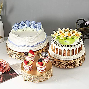 XINLIYA 3-Piece Set Cake Stands Round Cupcake Stands,Metal Wedding Brithday Party Celebration Dessert Display Plates,Gold