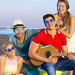 SUNOVELTIES 16 Star Rimless Sunglasses Retro Colored Party Glasses Bulk Blue Gradient Transparent Fun Eyeglasses for Unisex Adult