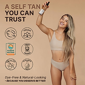 Self Tanner Spray - USA Made with Natural & Organic Ingredients, Fast Drying Spray Tan for Pale Skin, Non Toxic Gradual Tanning Spray, Sunless Tanning Water for Women & Men, Medium to Dark