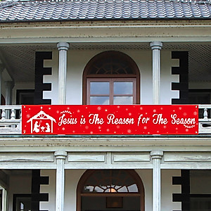 Nativity Christmas Sign Banner Jesus is the Reason for the Season Large Xmas Yard Sign Manger Scene Yard Sign Large Outdoor Jesus Christmas Decorations for Religious Christmas Decoration, 9.8 x 1.6 FT