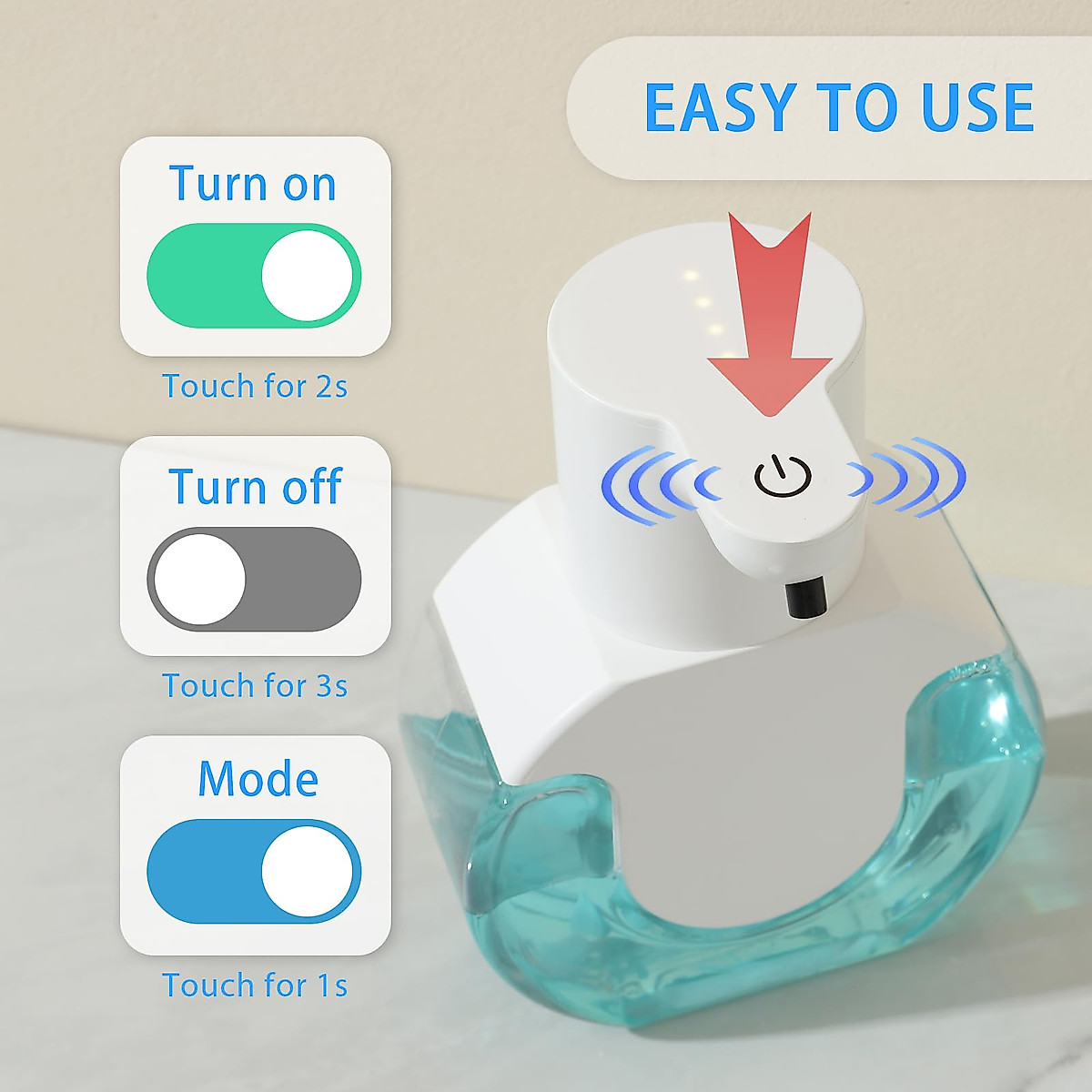 Automatic Foaming Soap Dispenser - 4 Gear Foaming Adjustable, Wall Mounted Sticker Available - 13.5oz/400ML Touchless Hand & Dish Soap Dispenser for Bathroom Kitchen White