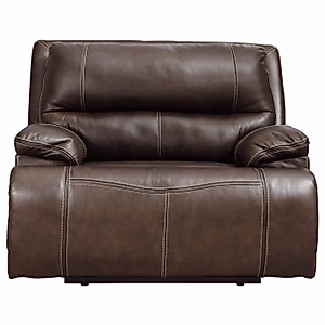 Signature Design by Ashley Ricmen Leather Adjustable Oversized Power Recliner with USB Charging, Dark Brown
