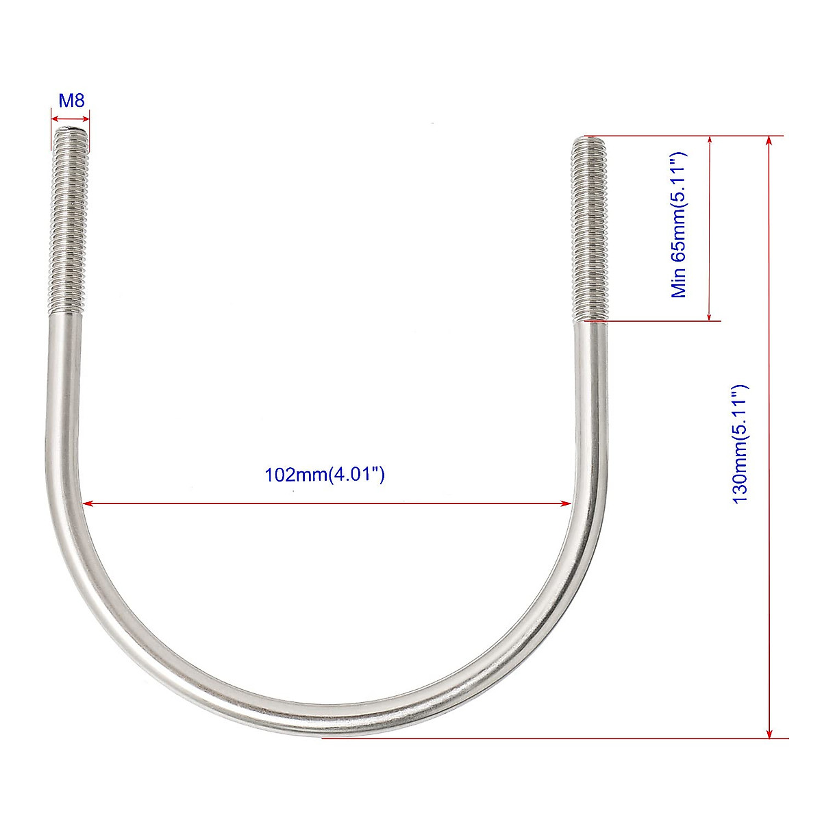 Aoje-Link Round U-Bolts 4.02"(102mm) Inner Width M8 Thread 304 Stainless Steel Silver with Plates Nuts Flat Washers for Car/RV/Trailer Bumper, 2Pcs