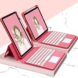HENGHUI Magnetic iPad 10th Generation Keyboard Case with Touchpad Cute Color Keyboard Vertical Stand Movable Clear Back Case Detachable Keyboard (Dark Pink)