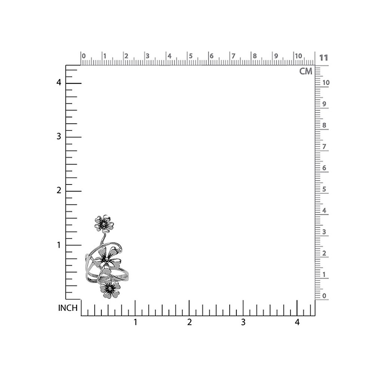 Silvershake 40mm Long 925 Sterling Silver 3 Flowers Ring Size 10