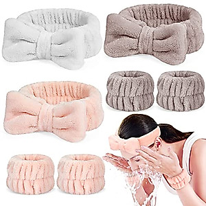 Crosize Face Wash Headband and Wristband Set for Women, 7 Pack, Pink, White, Brown, Microfiber, Ideal for Makeup, Face Wash, Doing a Mask, Exercise, Showering