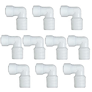 Wesell Water Tube Fitting,Quick Push to Connect,Thread Union 1/4" to 3/8" Male,for RO System,Filter,Drinking,Purifier Pack of 10（L-Type)