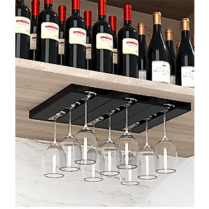 JAMEND CLXP - 2 PCS Plastic Wine Glass Rack, Under Cabinet Punch-free Wine Glass Holder, Glasses Storage Hanger Bar Kitchen Wine Glasses Organizer. (Black)