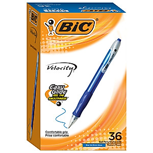 BIC Velocity Retractable Ballpoint Pen, Medium Point (1.0mm), Blue Ink, 36-Count Bulk Pack of Pens