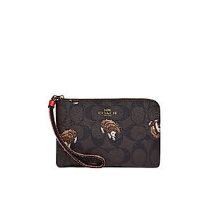 Corner Zip Wristlet In Signature Canvas With Hedgehog Print