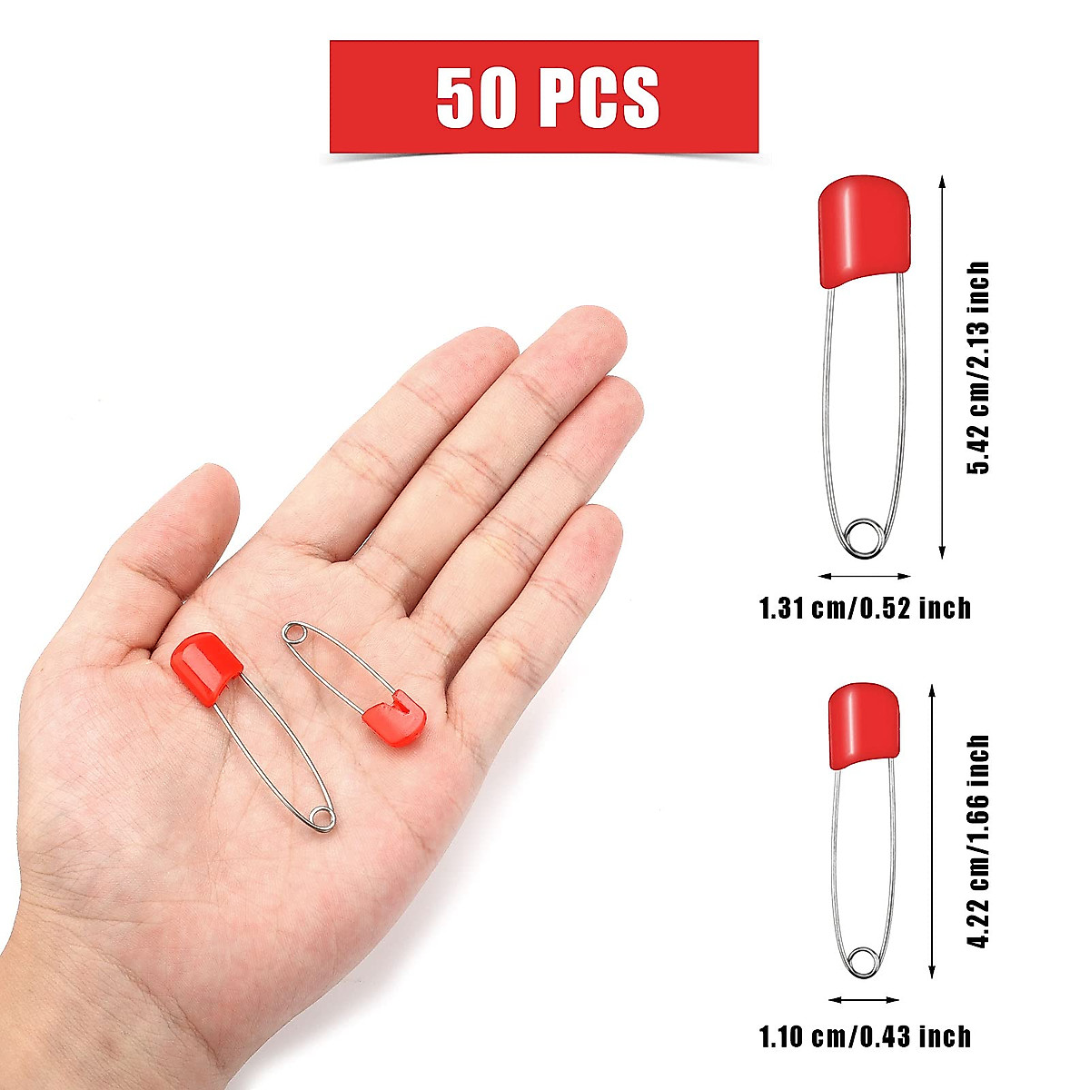 SAVITA 50pcs Diaper Pins, Safety Lock Stainless Steel Plastic Head Safety Pins for Diaper Clothes Dress Craft Hold Clip (Multicolored)