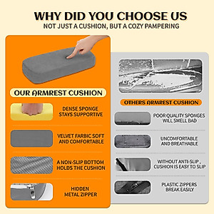 RULAER New Ergonomic Office Chair Arm Pads Super Soft Gaming Chair Accessories Gel Non-Slip Cover Removable Washable Kids Memory Foam Pillow-Help Relieve Elbow Fatigue(Set of 2) (Velvet,Gray)