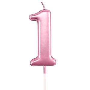 1st Birthday Candle First Year Pink Happy Birthday Number One Candles for Cake Topper Decoration for Party Kids Adults Numeral 1 10 100 11 21 16 14 12 18 13 11 91