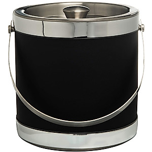 Hand Made In USA Black Wrap Double Walled 3-Quart Insulated Ice Bucket With Ice Tongs (Leatherette Collection)