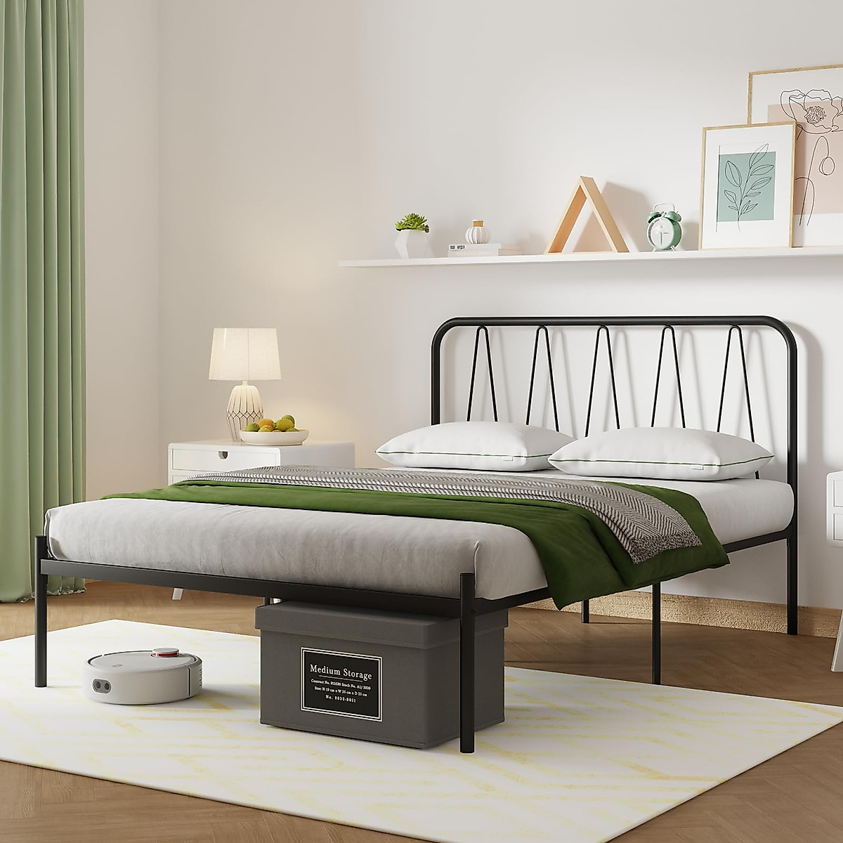 Novilla Queen Bed Frame with Headboard - 14 Inch Modern Matte Black Metal Platform Bed Frame Heavy Duty Slats Support, No Box Spring Needed, Noise-Free