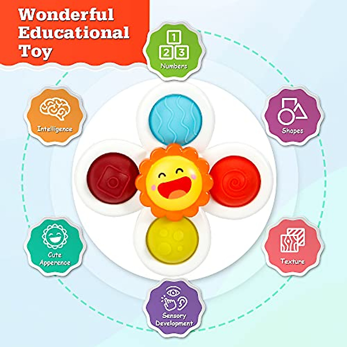 3Pcs Suction Cup Spinner Toys,Baby Spinners Toy,Push Bubble Sensory Rotating Fun,Bathing, Anxiety, Dining, Sensory Toy for Girls Boys