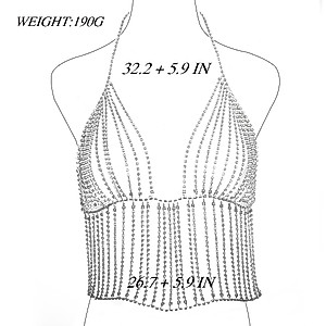 Aiosy Rhinestone Body Chain Silver Sexy Bikini Bra Chain Rave Outfits Body Accessories Jewelry for Women and Girls